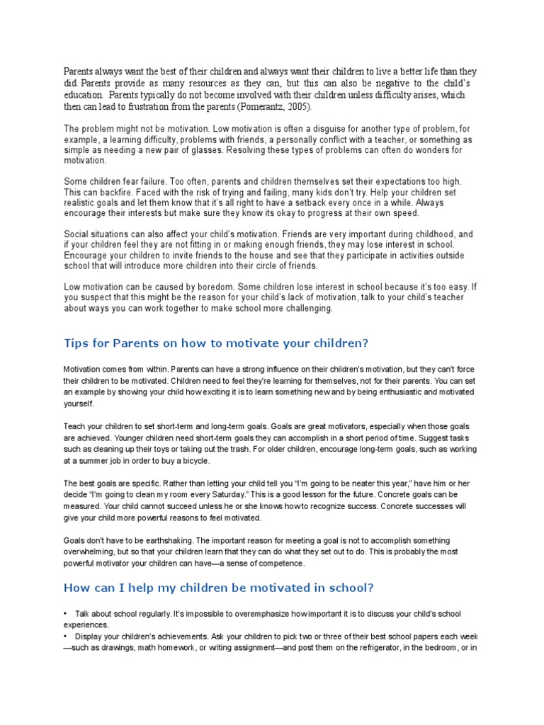 Tips For Parents On How To Motivate Your Children? | PDF | Motivation ...