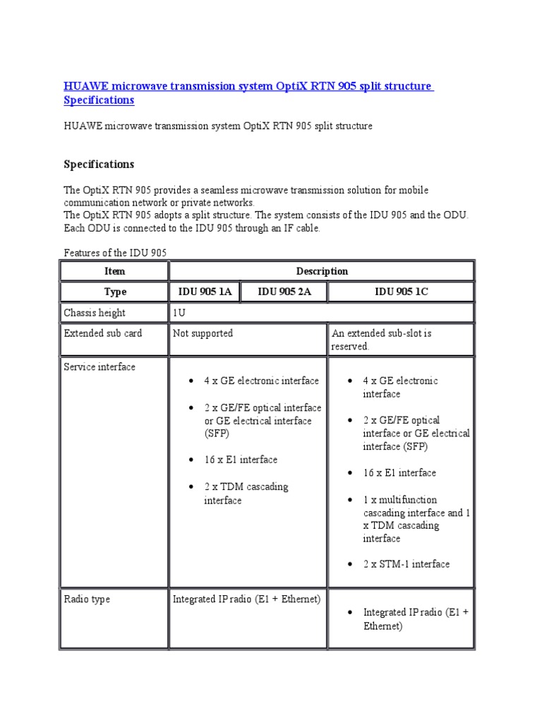 Huawe Microwave Transmission System Optix RTN 905 Split Structure ...