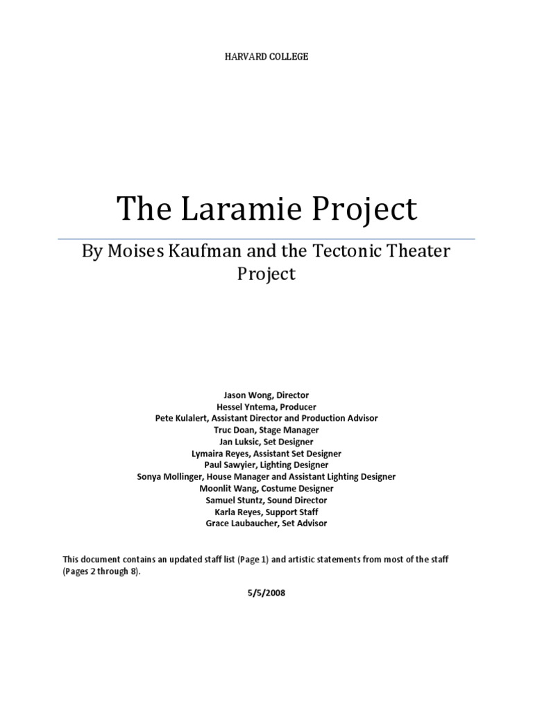 The Laramie Project Proposal For Theater Space | PDF | Shirt | Clothing