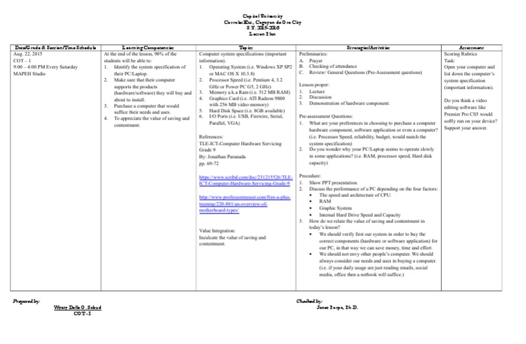 Lesson Plan | PDF | Personal Computers | Microcomputers