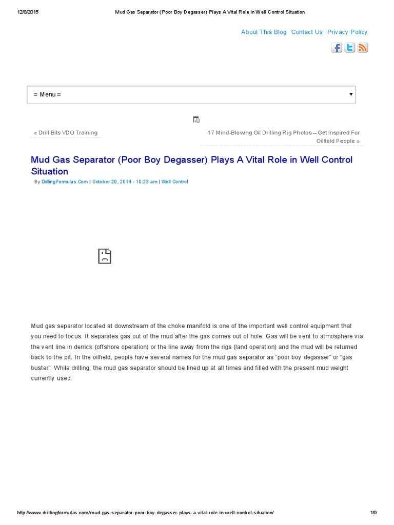 Mud Gas Separator (Poor Boy Degasser) Plays A Vital Role in Well ...