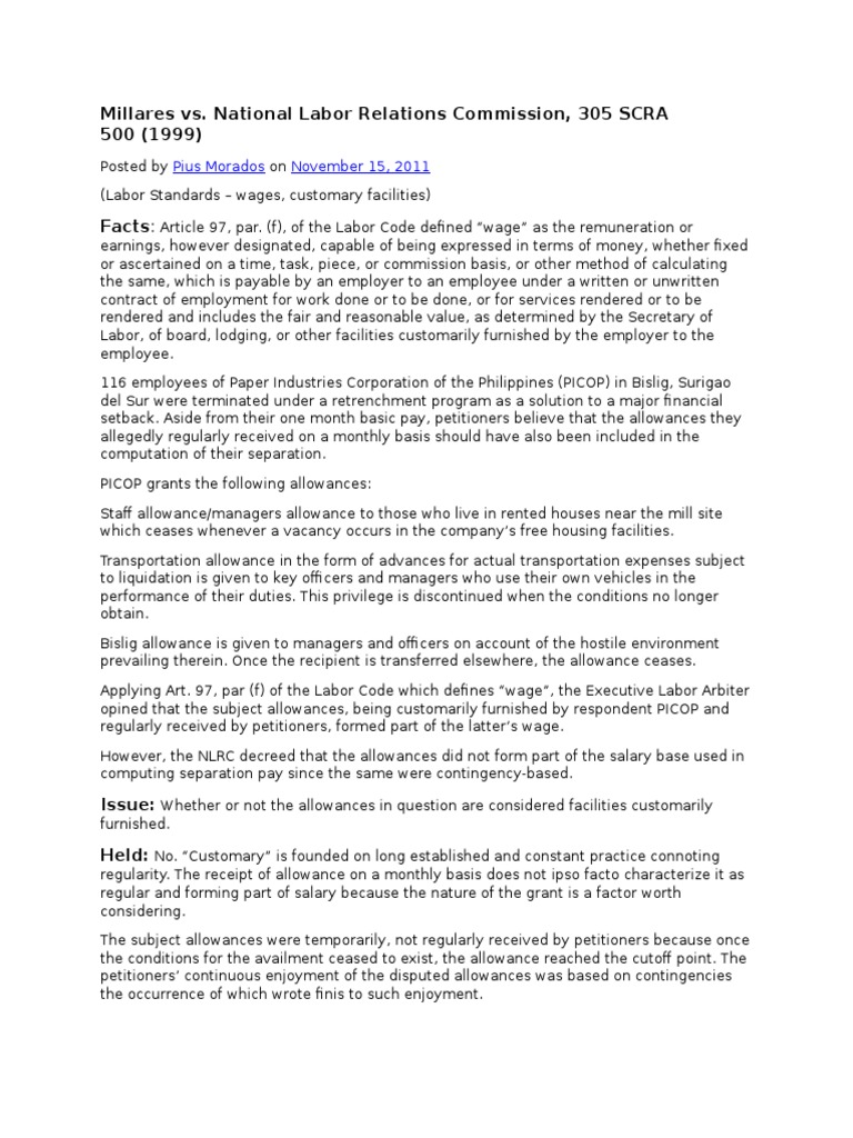 Millares vs. National Labor Relations Commission, 305 SCRA 500 (1999) | Download Free PDF ...
