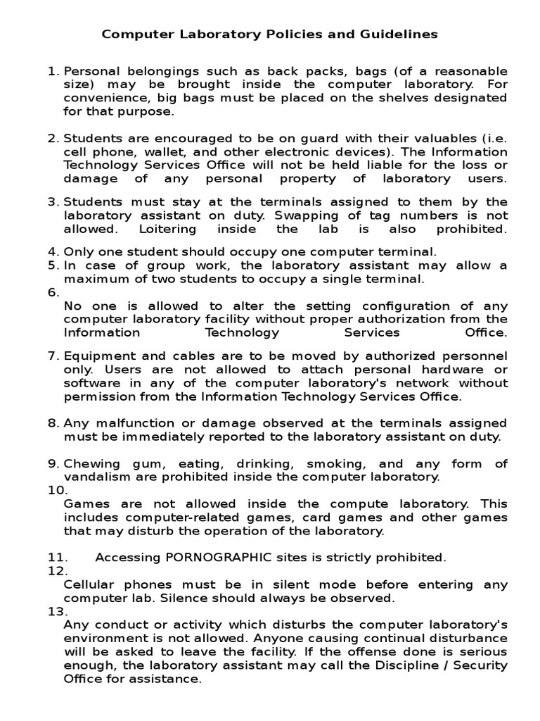 Computer Laboratory Policies and Guidelines | Computer Terminal ...