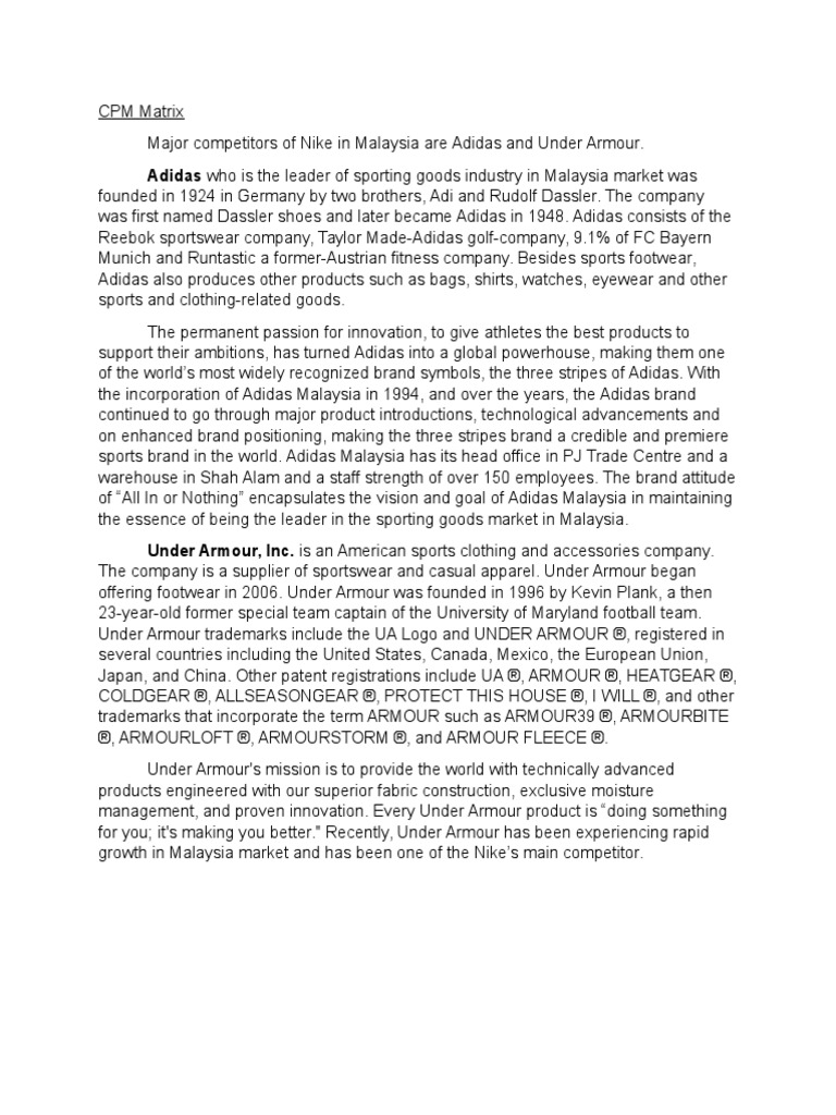 CPM Matrix of Nike in Malaysia Market | PDF | Adidas | Competitive ...