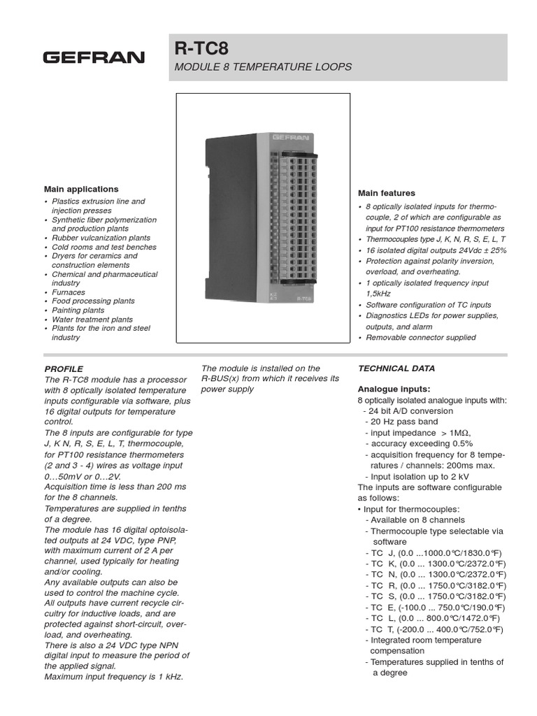 Datasheat Gefran R-TC8 | PDF | Power Supply | Thermocouple