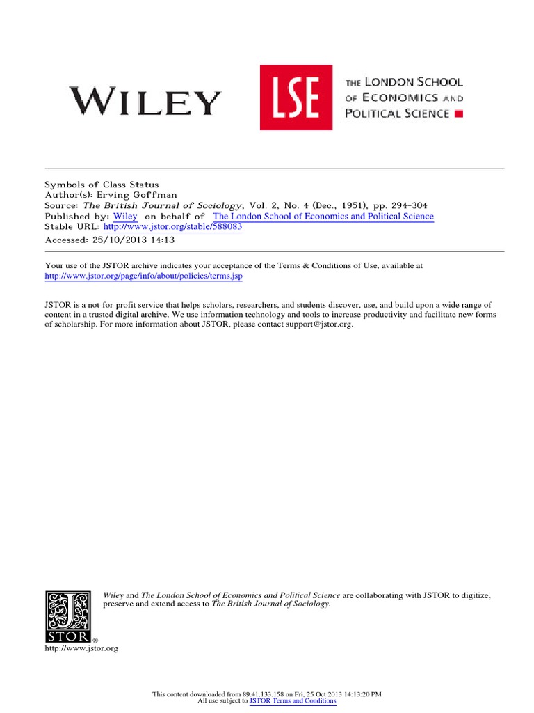 Symbols of Class Status Author(s) : Erving Goffman Source: The British ...