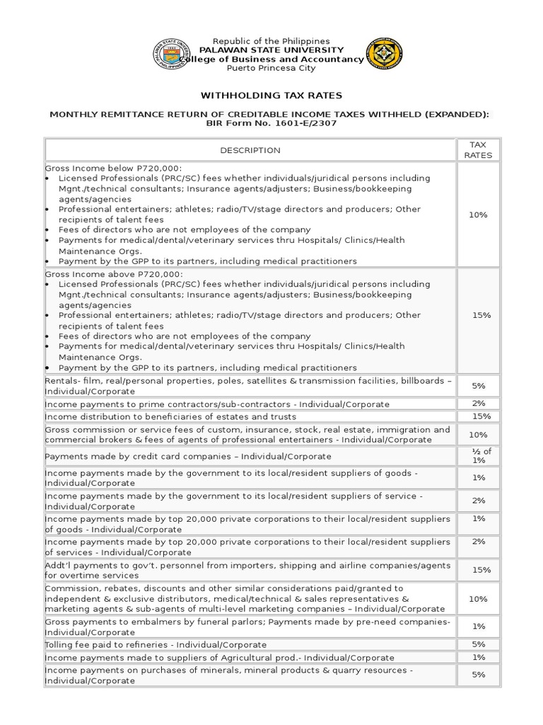 Monthly Remittance Return of Creditable Income Taxes Withheld (Expanded ...