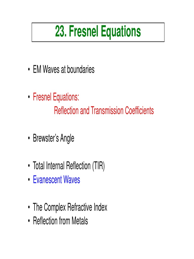 Fresnel Equations | PDF | Reflection (Physics) | Waves