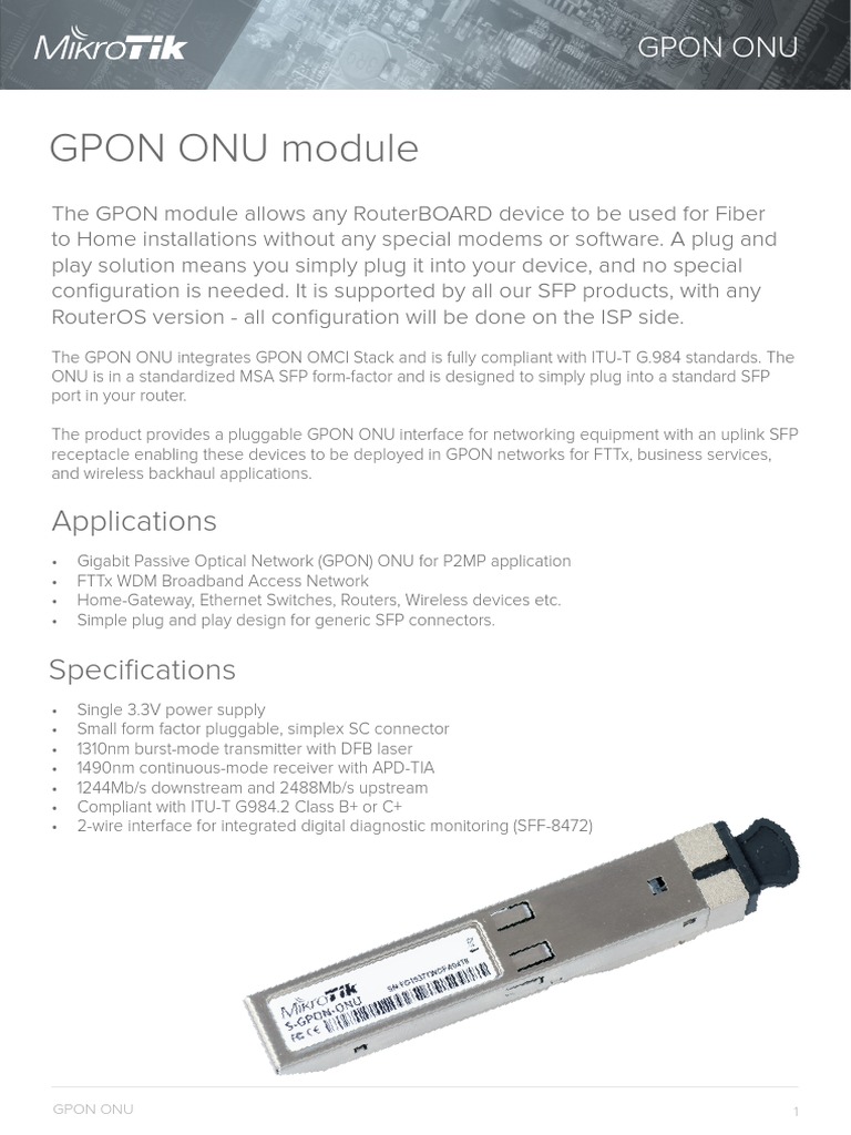 Mikrotik GPON Module | PDF | Telecommunications | Telecommunications Infrastructure