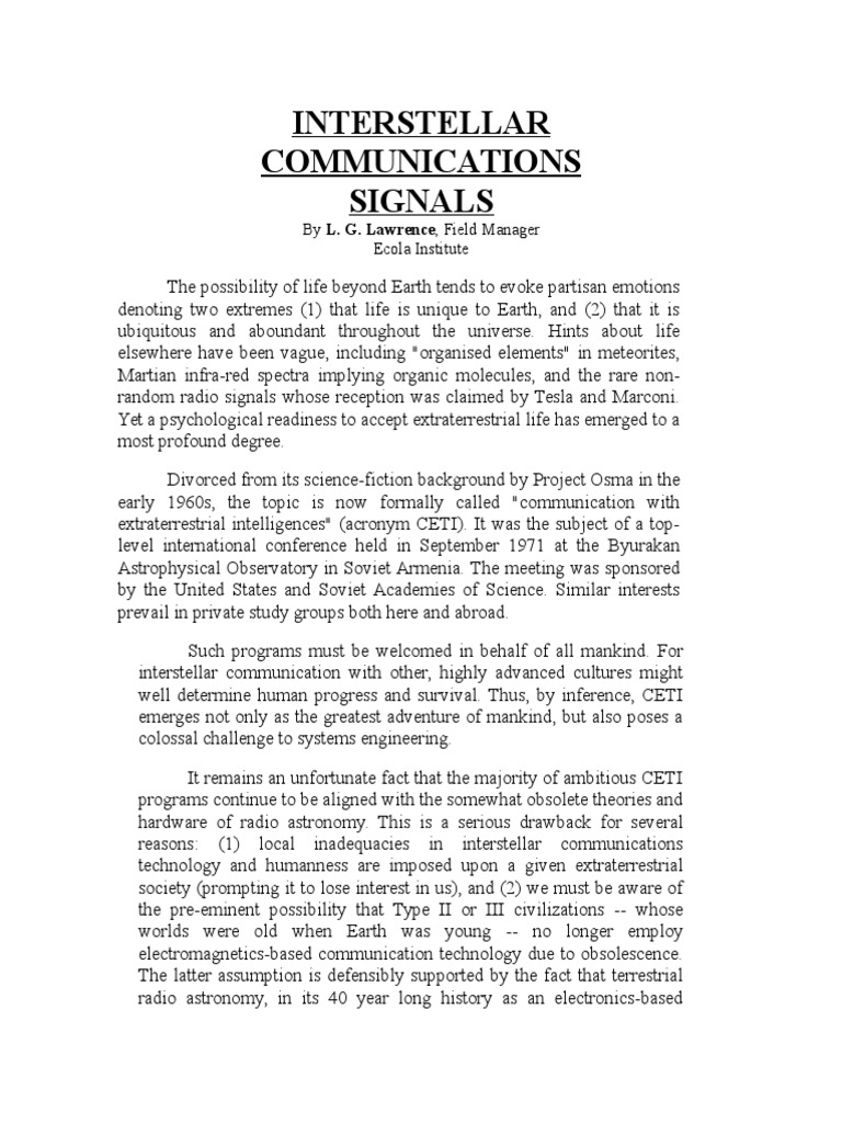 Interstellar Communications Signals | PDF | Signal (Electrical ...