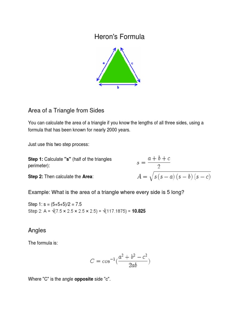 Calculate Triangle Area with Heron's Formula | PDF