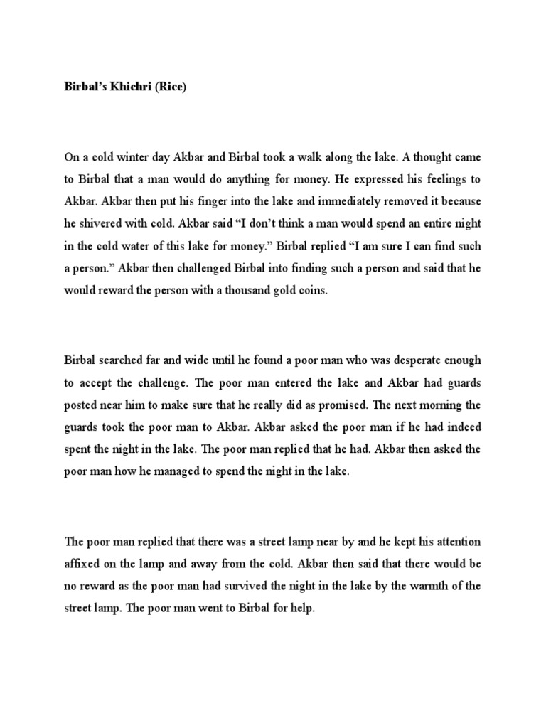 Birbal Akbar Khichdi Khichri Story Information | PDF