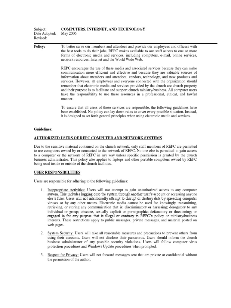 Computer Policy | PDF | Computer Virus | Computer Network