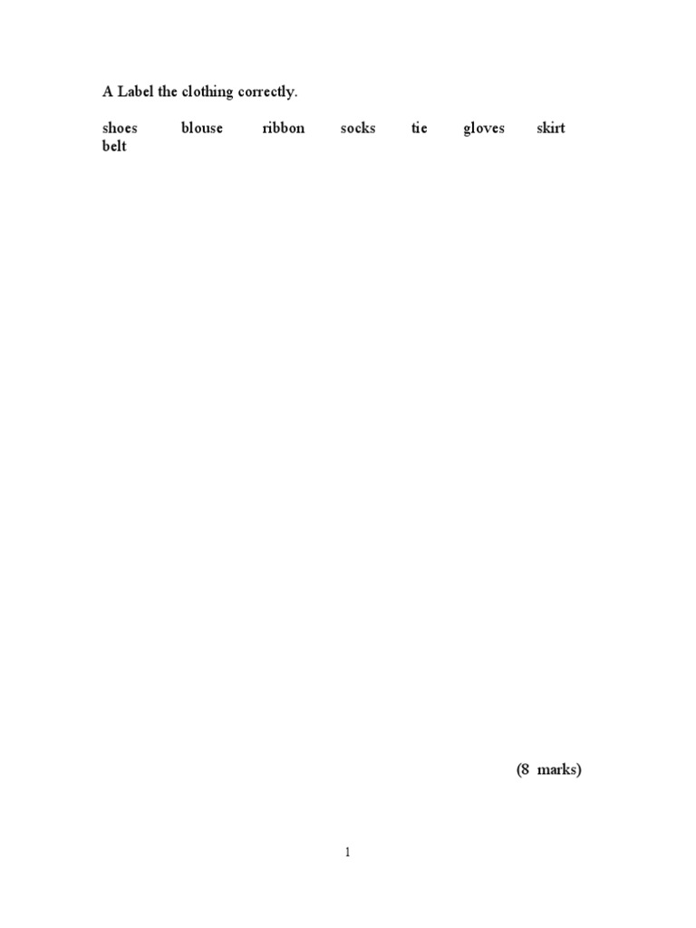 A Label The Clothing Correctly | PDF