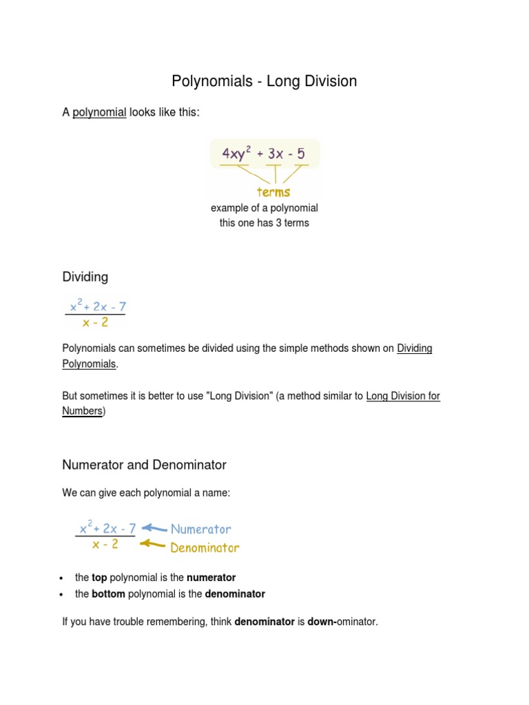 Polynomial Long Division Guide | PDF