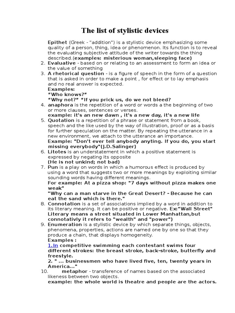 Comprehensive List of Stylistic Devices | PDF | Sentence (Linguistics ...