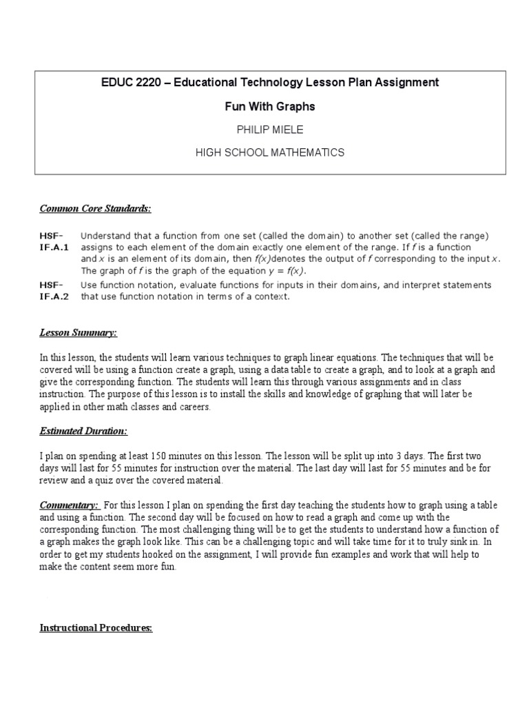 Lesson Plan (Ed Tech) Fun With Graphs | PDF | Function (Mathematics ...