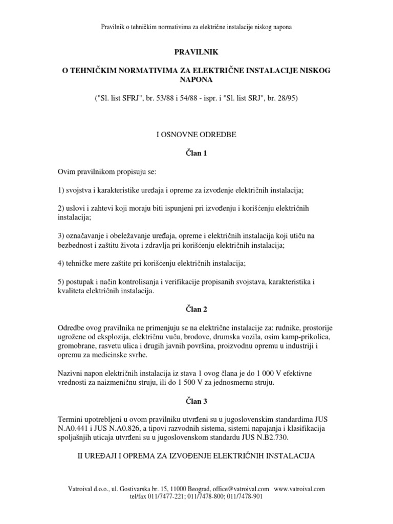 Pravilnik o Tehnickim Normativima Za Elektricne Instalacije Niskog ...