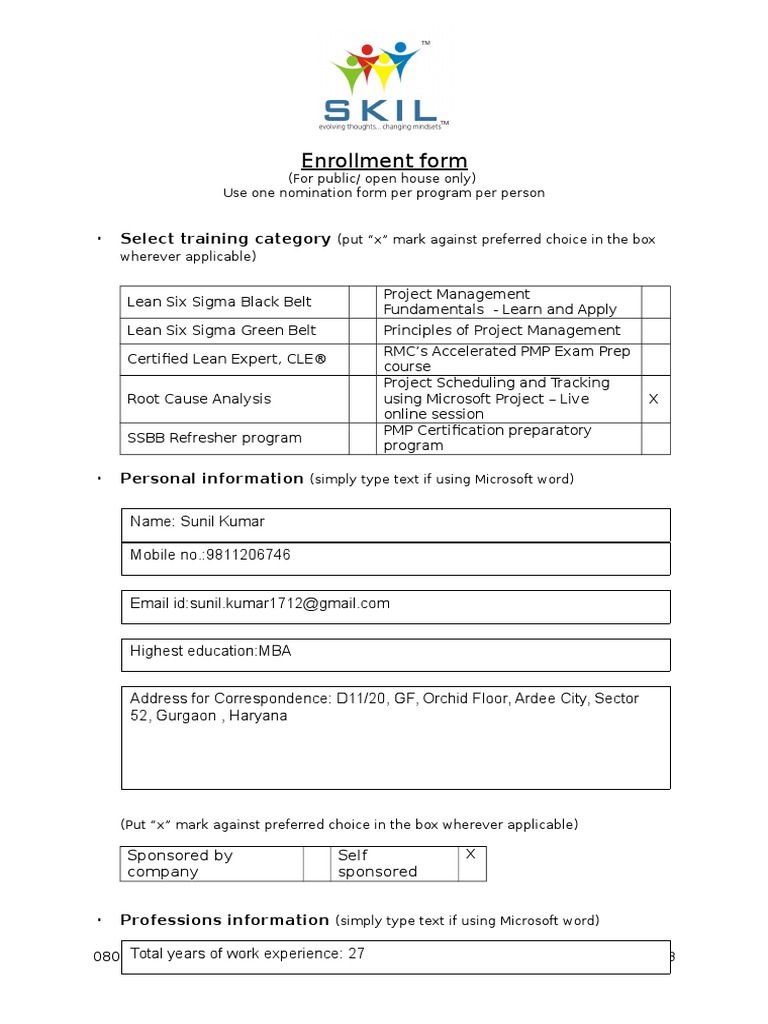 Enrollment Form - Word Format - Open House | PDF | Payments | Business