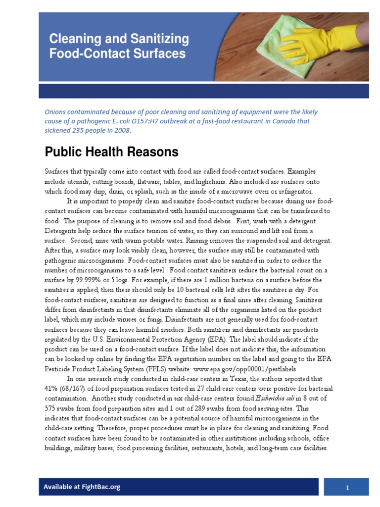 Cleaning And Sanitizing Food Contact Surfaces Pdf Disinfectant