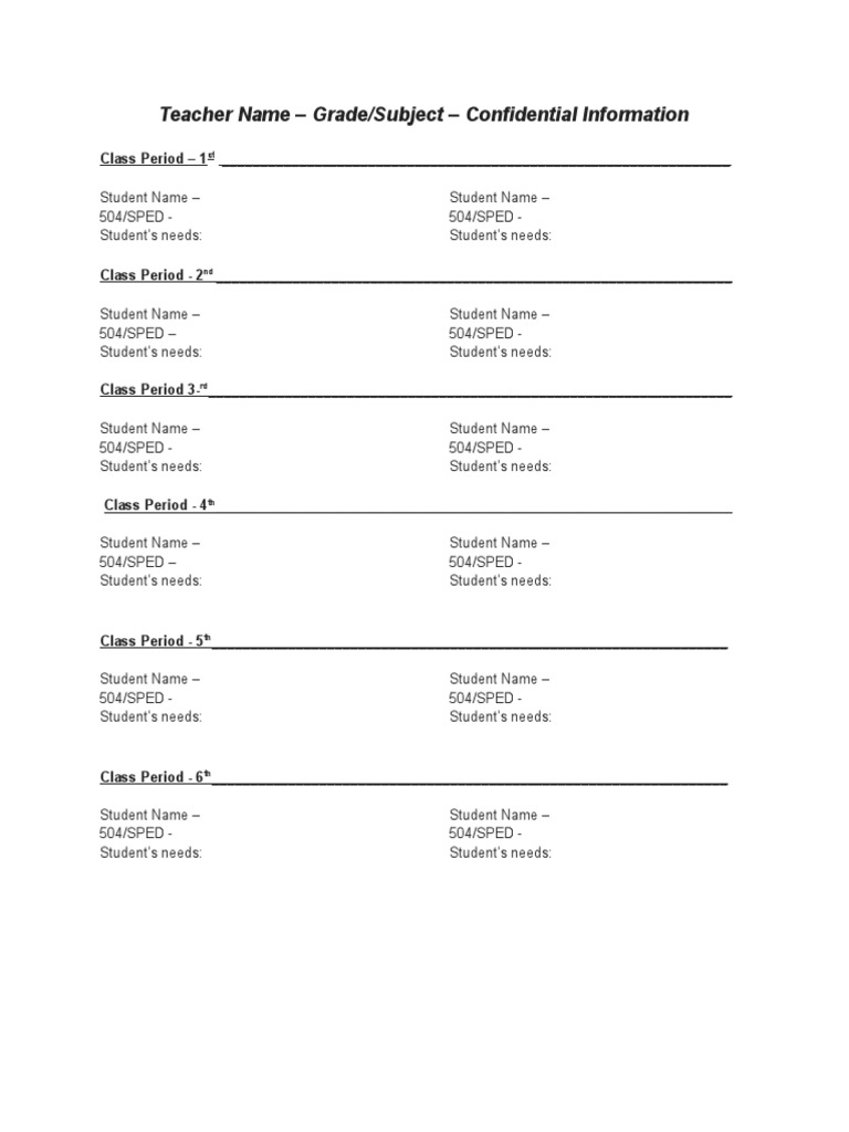 Student Needs and SPED Information Sheet | PDF