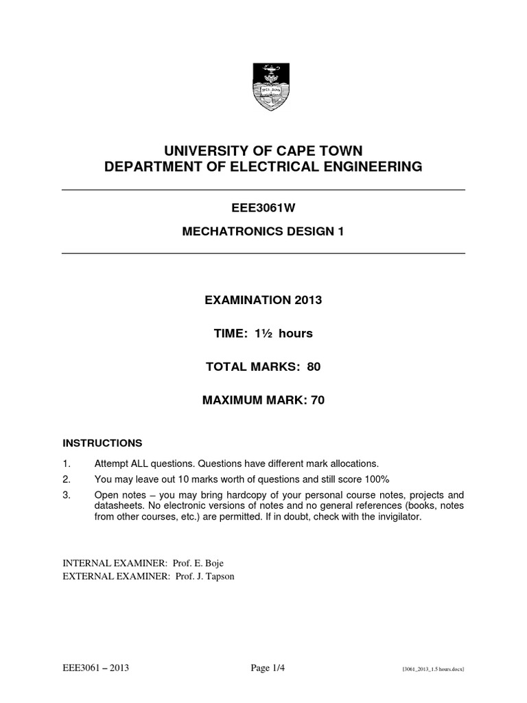 Mechatronics Exam | PDF | Bending | Modularity