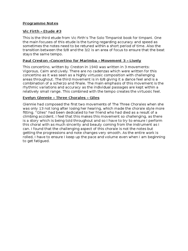 Programme Notes Vic Firth - Etude #3 | PDF