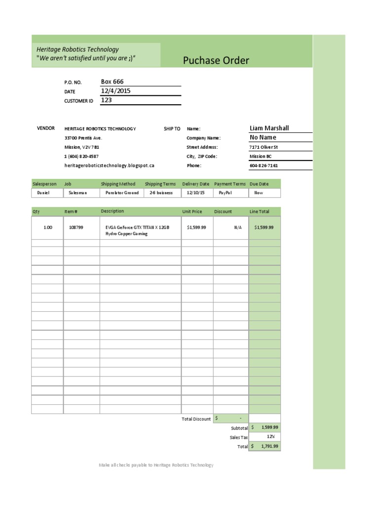 Purchase Order for EVGA GTX TITAN X | PDF