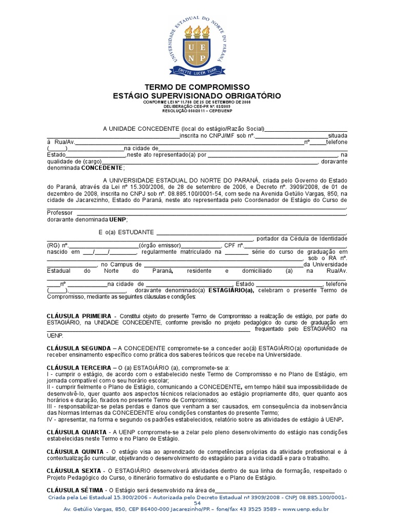 01 Modelo Termo de Compromisso.doc | Internship | Pedagogy 01 Modelo Termo de Compromisso.doc | Internship | Pedagogy