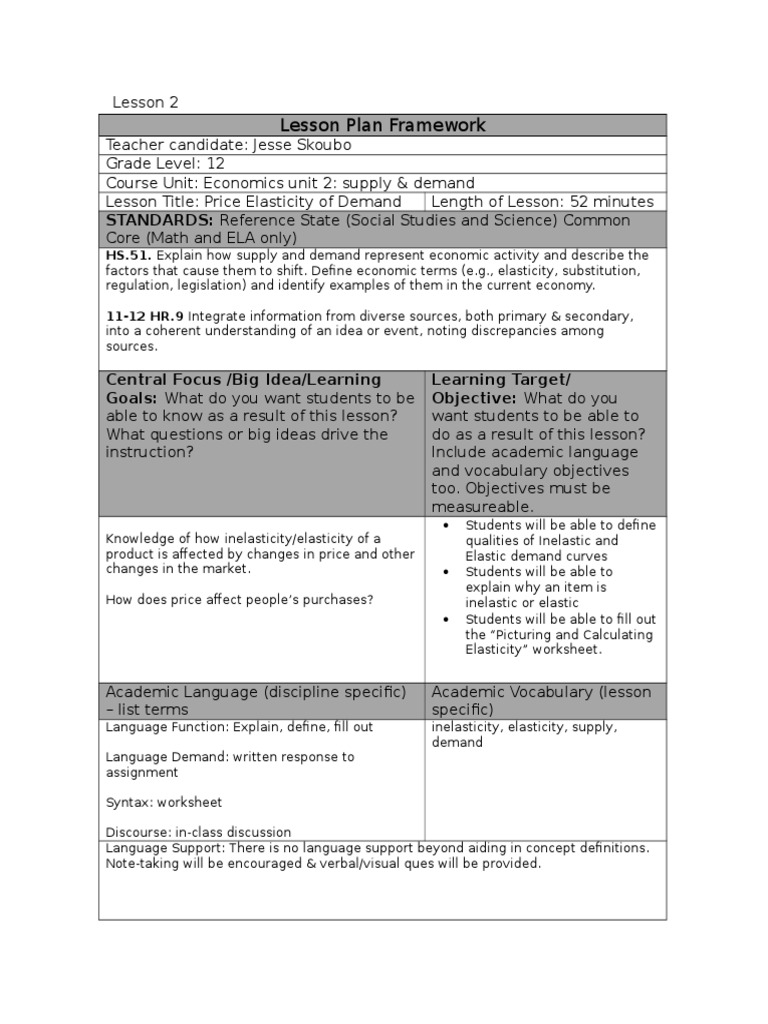 Task1 Lesson Plan 1 | PDF | Price Elasticity Of Demand | Demand