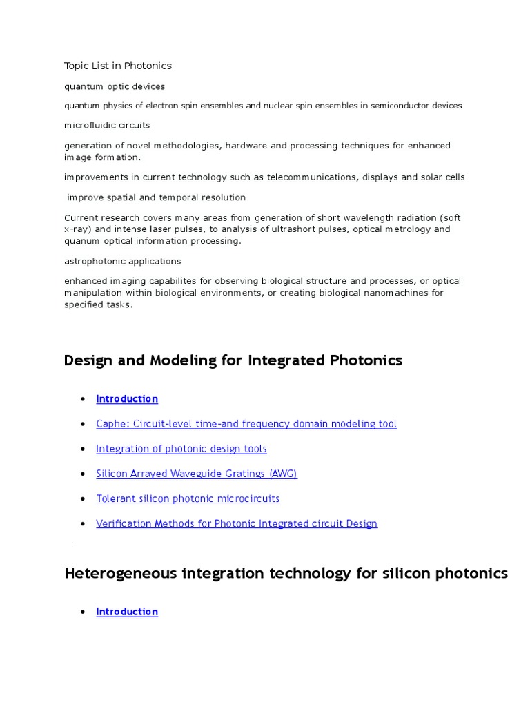 Topic List in Photonics | PDF | Photonics | Laser