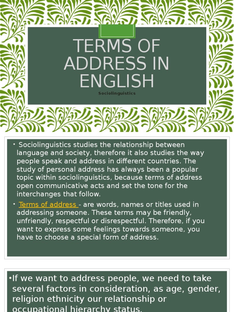 Terms of Address in English | PDF | Sociolinguistics | Cognitive Science