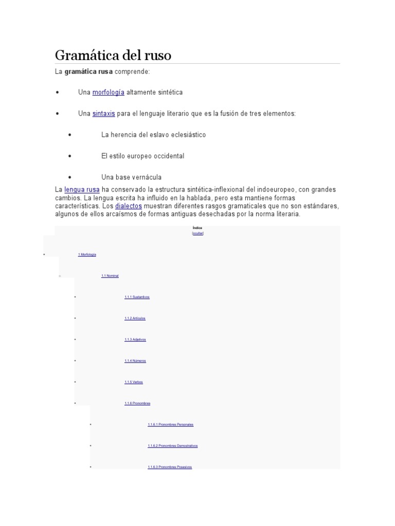 Gramática Del Ruso | PDF | Sintaxis | Relaciones sintácticas