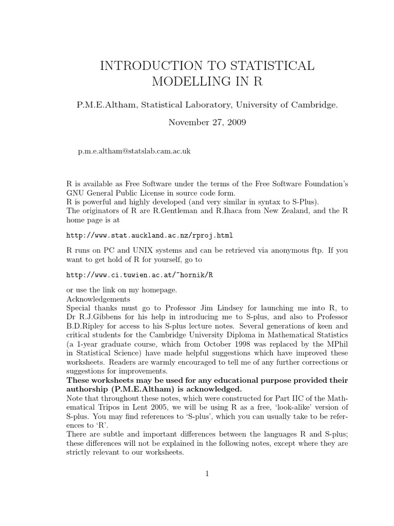 Introduction To Statistical Modelling in R | PDF | Akaike Information ...
