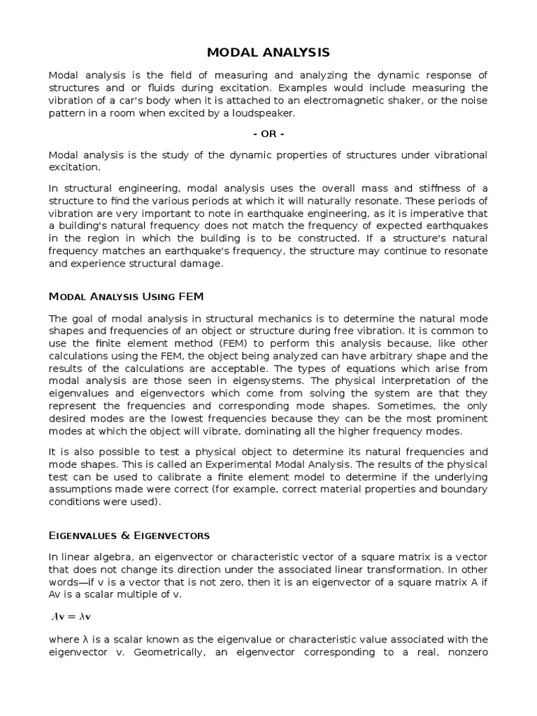 Modal Analysis | PDF | Eigenvalues And Eigenvectors | Normal Mode