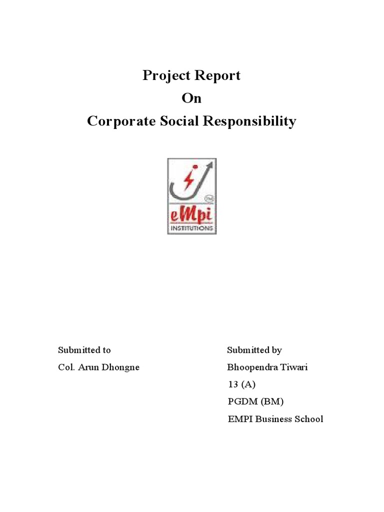 Project Report On Corporate Social Responsibility | PDF | Corporate ...