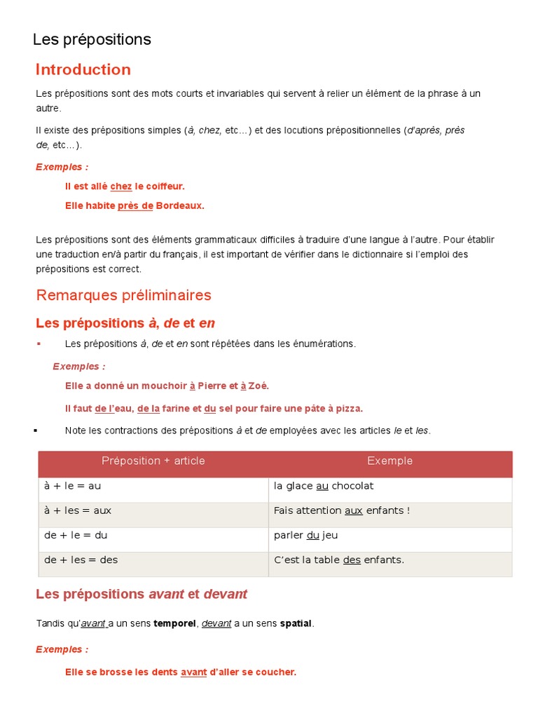 Guide des prépositions en français | PDF | Adposition | Linguistique