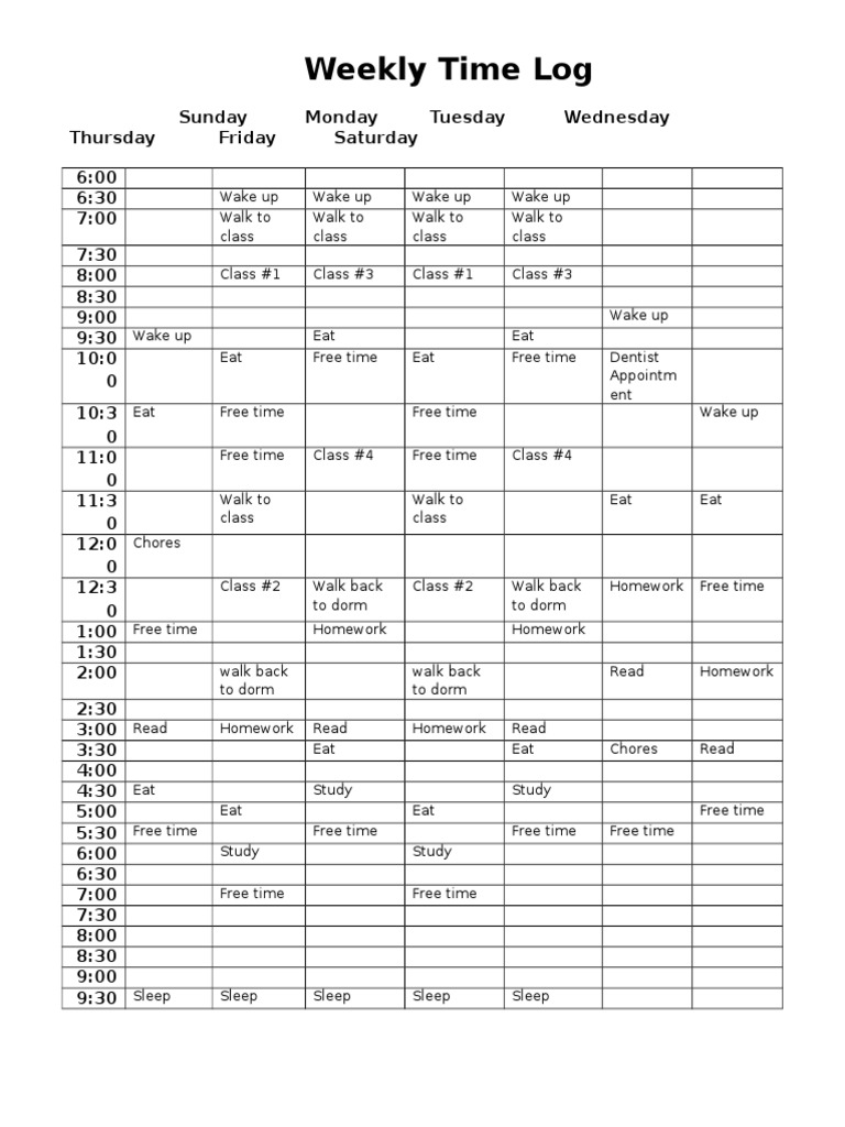Weekly Time Management Log | PDF | Language Arts & Discipline | Wellness