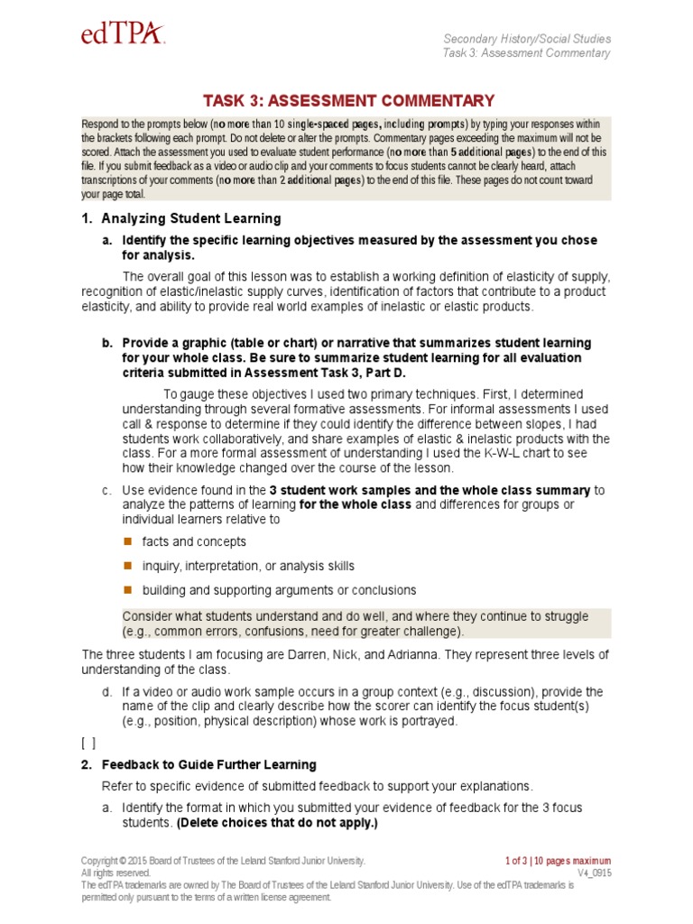 Task3 Assessment Commentary | PDF | Educational Assessment | Elasticity (Economics)