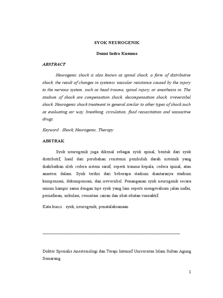 Penanganan Syok Neurogenik Secara Efektif | PDF