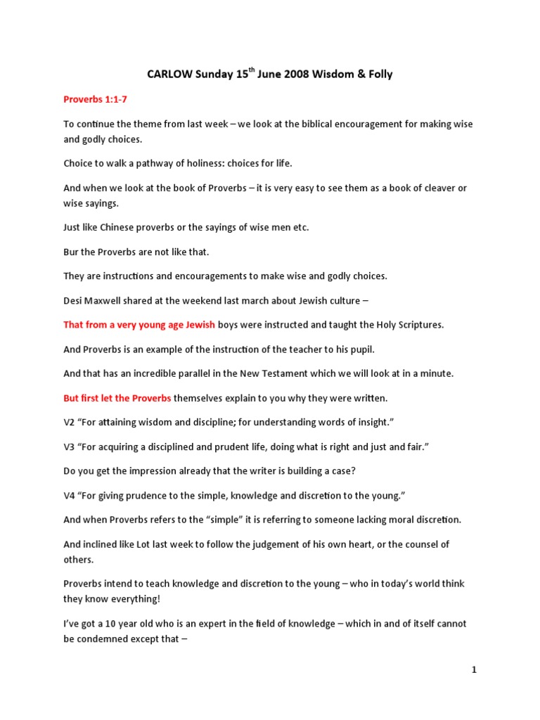 Wisdom & Folly | PDF | Book Of Proverbs | Christian Saints From The Old ...