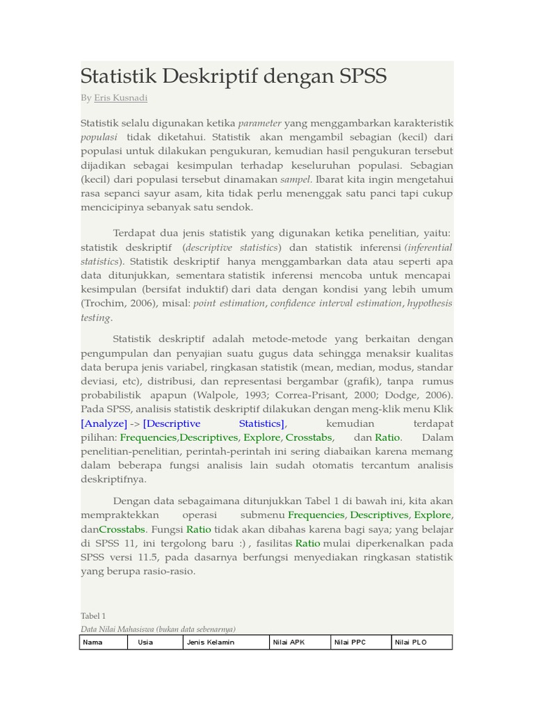 Statistik Deskriptif Dengan SPSS | PDF | Pengelolaan Keuangan & Uang | Komputer