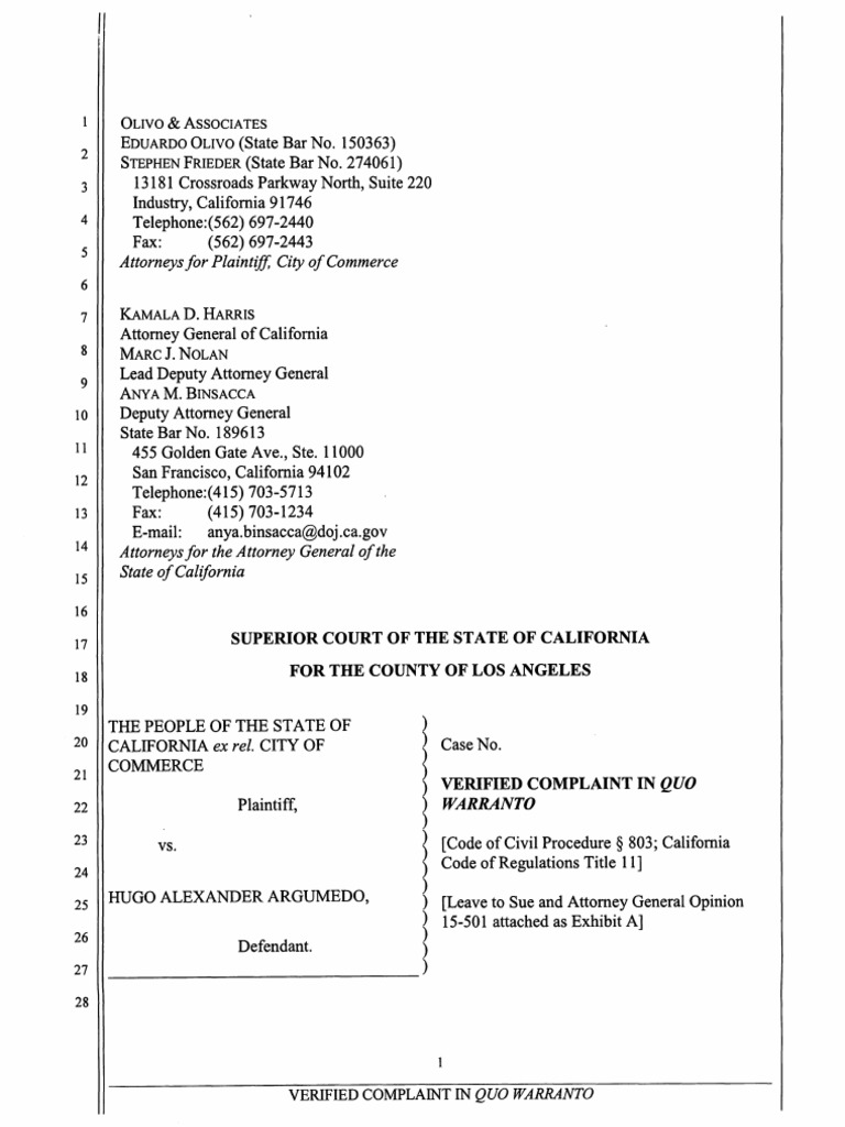 Hugo Argumedo Verified Quo Warranto Complaint | PDF | Settlement ...