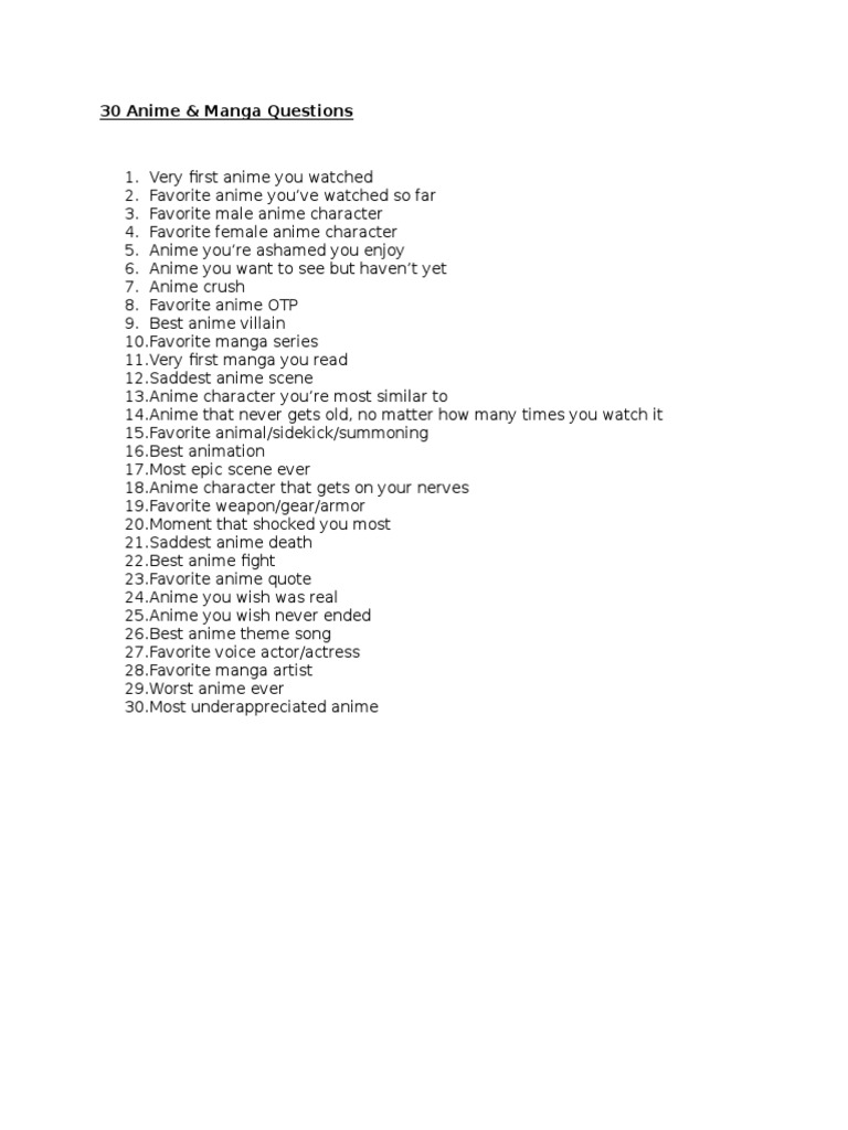 30 Anime Questions | PDF | Poetry
