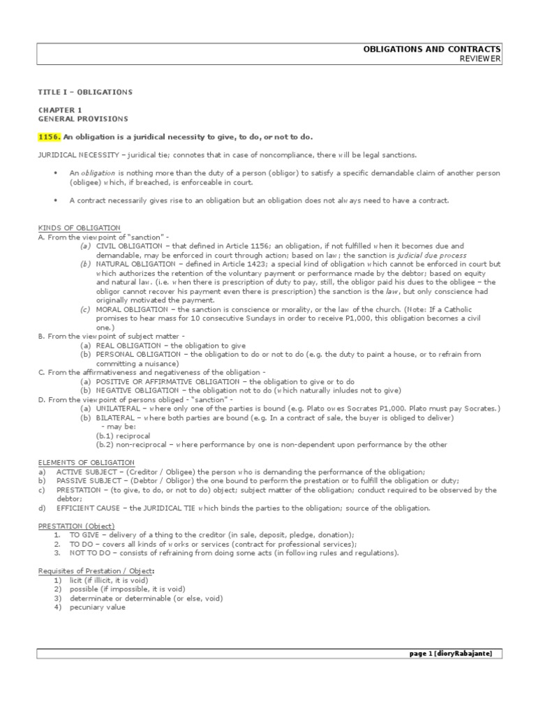 Obligations and Contracts Reviewer | PDF | Guarantee | Negligence