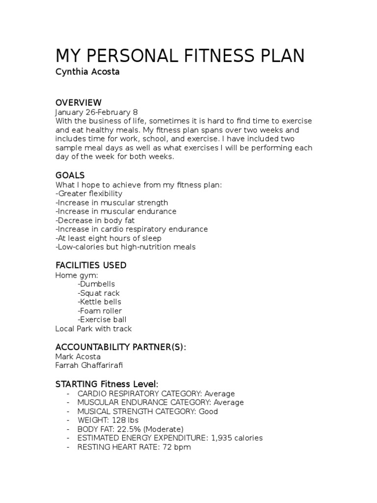 My Personal Fitness Plan Real | PDF | Physical Fitness | Low Fat Diet