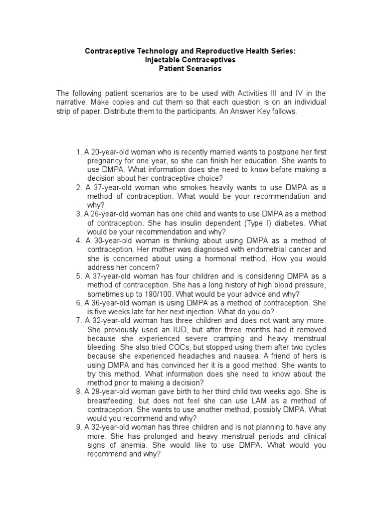 Inj Scenarios | PDF | Birth Control | Menstruation