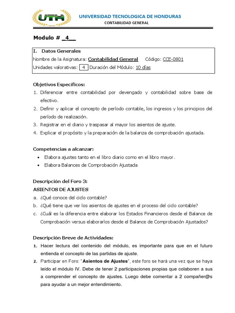 UTH Contabilidad General Módulo 4 Ajustes | PDF | Devengo | Contabilidad