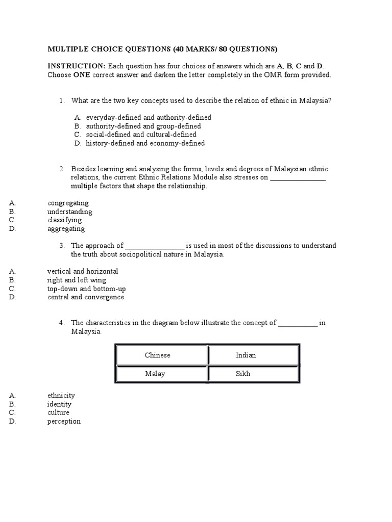 Soalan Contoh - Etnik - Multiple Choice Questions | PDF | Malaysia ...