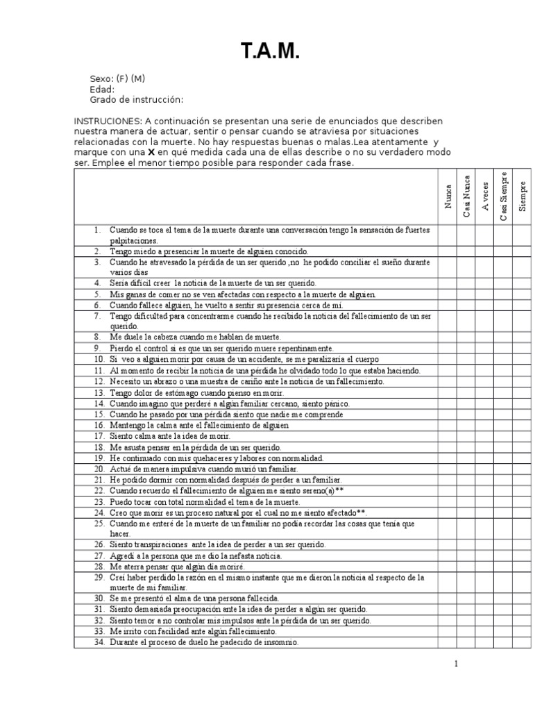 Test de Actitudes Hacia La Muerte | PDF | Muerte | Dolor